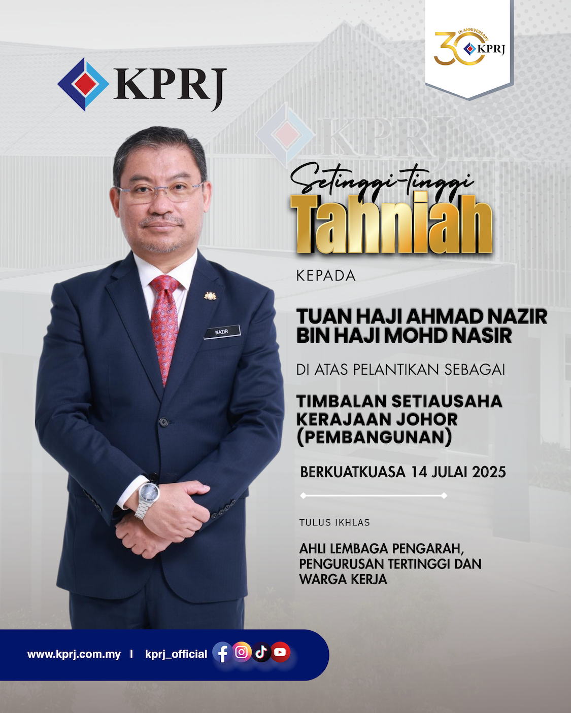 Tahniah diucapkan kepada Yang Berbahagia Tuan Haji Ahmad Nazir bin Haji Mohd Nasir di atas ...